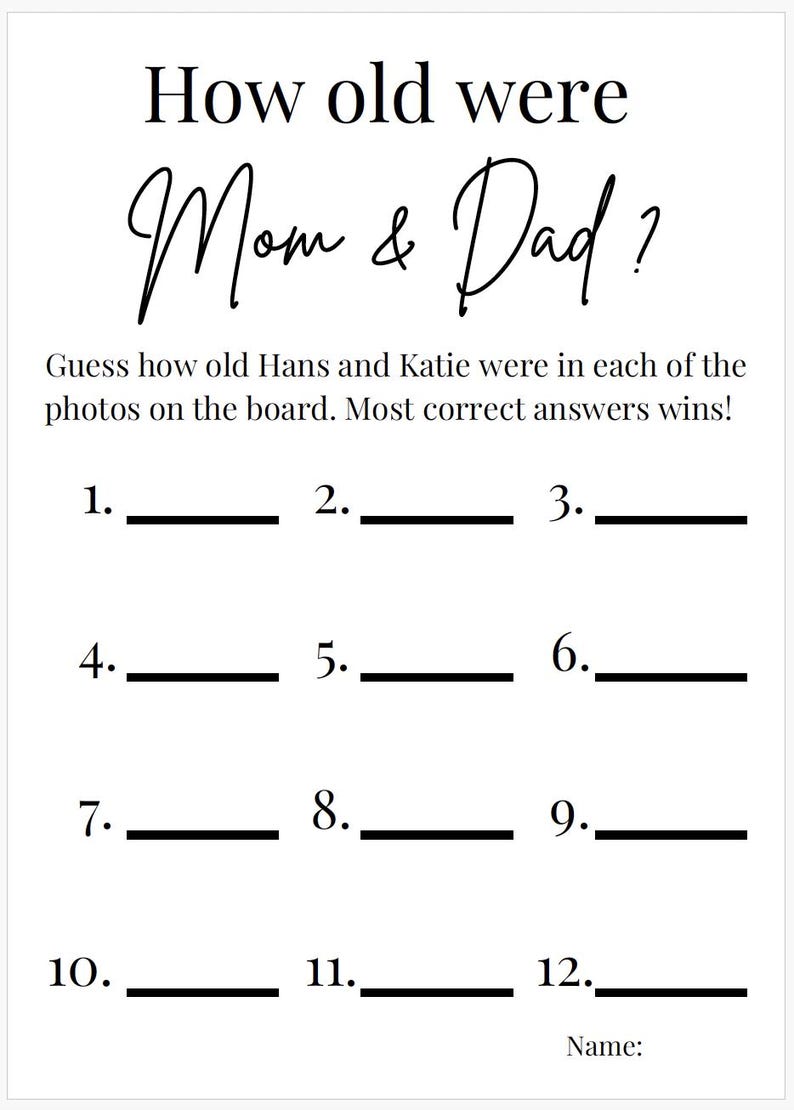 How Old Were Mom and Dad Baby Shower Game Sign, Guess Our Age Game ...