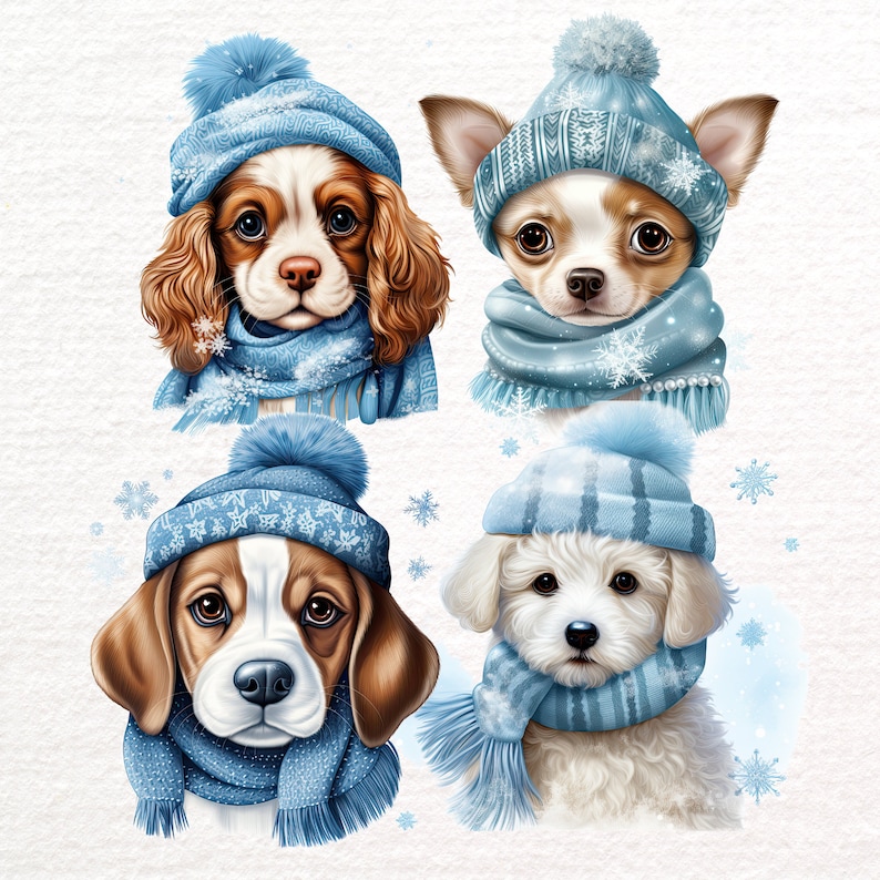 12 Winter Puppy Dog PNG Cliparts, Watercolor Festive Christmas ...