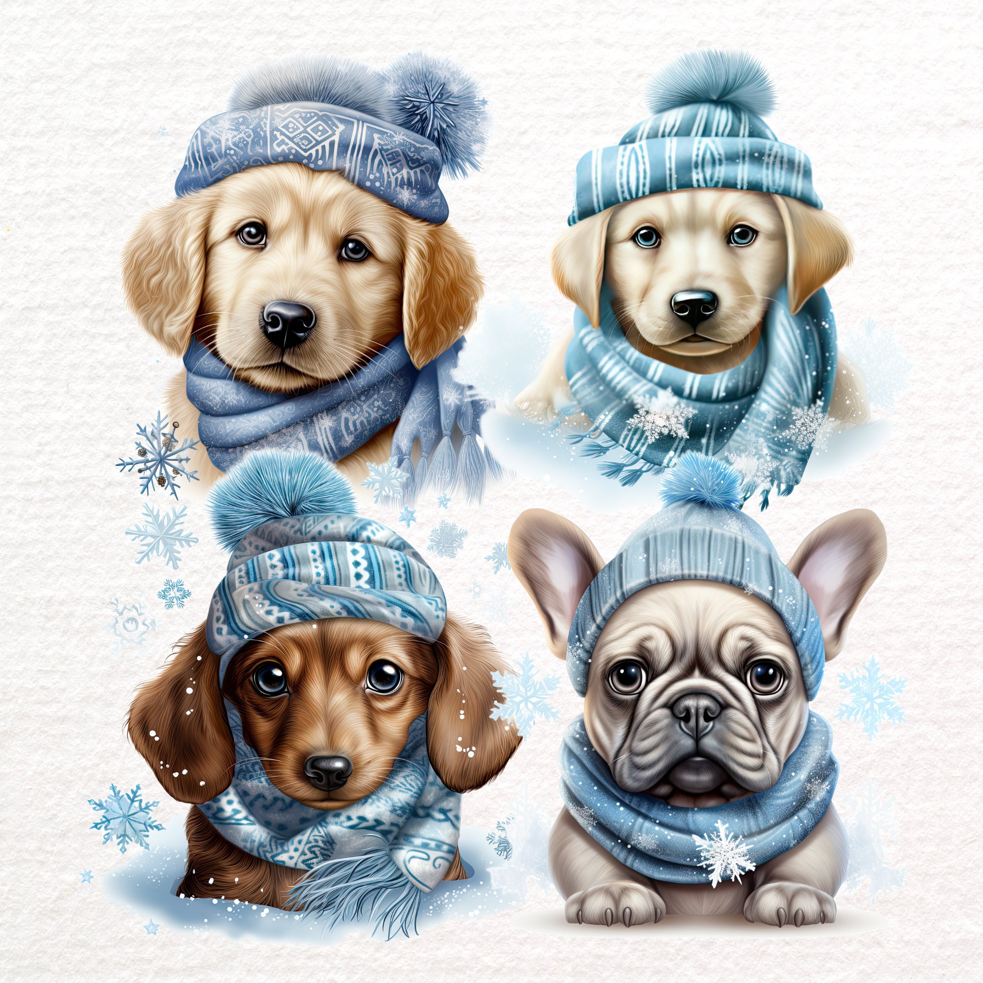 12 Winter Puppy Dog PNG Cliparts, Watercolor Festive Christmas ...