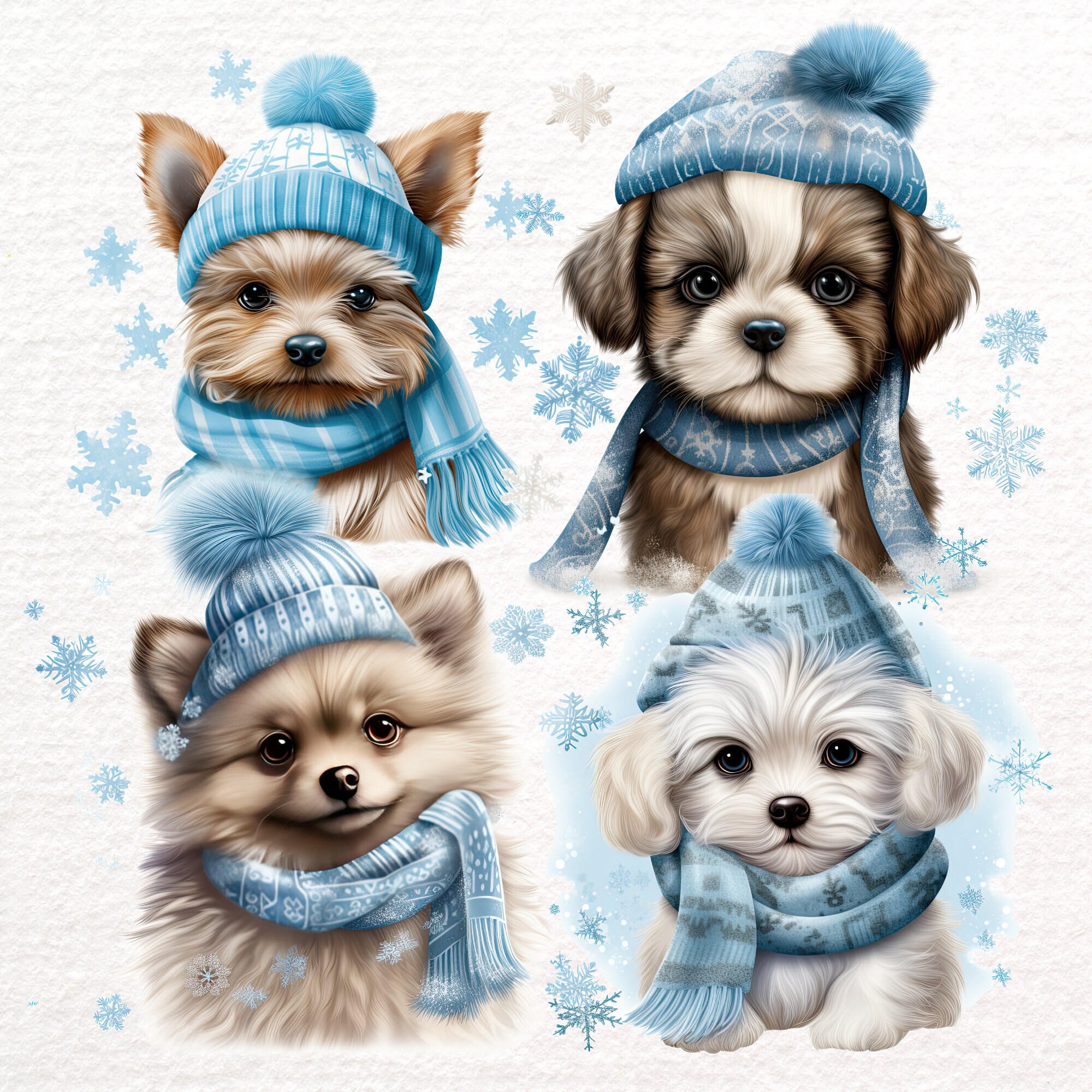 12 Winter Puppy Dog PNG Cliparts, Watercolor Festive Christmas ...
