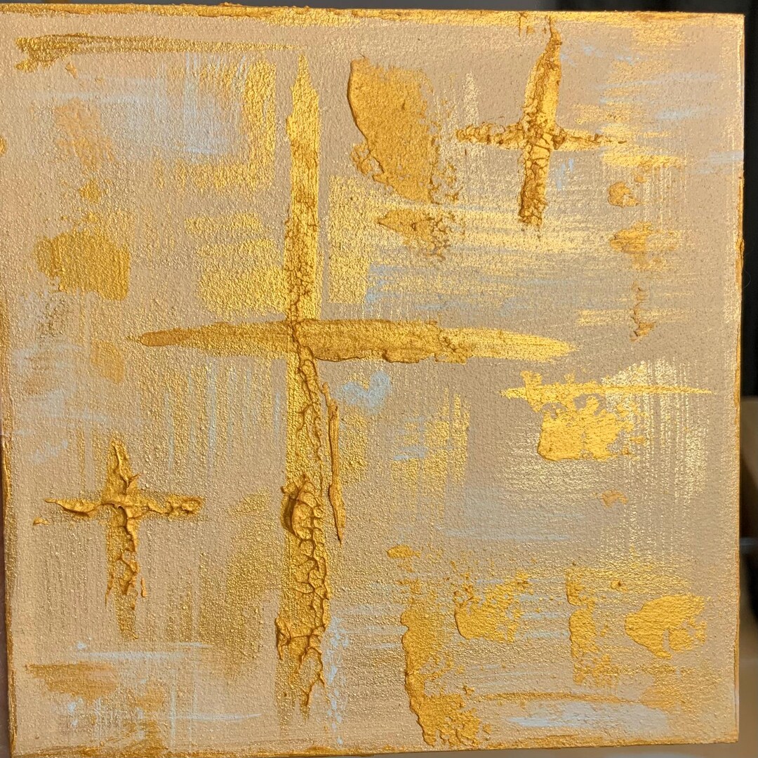 Mini Triple Cross Painting on Wood – Textured Christian Art, 5x5 Decor ...