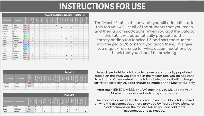 Accommodation Tracker | Google Sheets | Teacher Organization Tool - Etsy