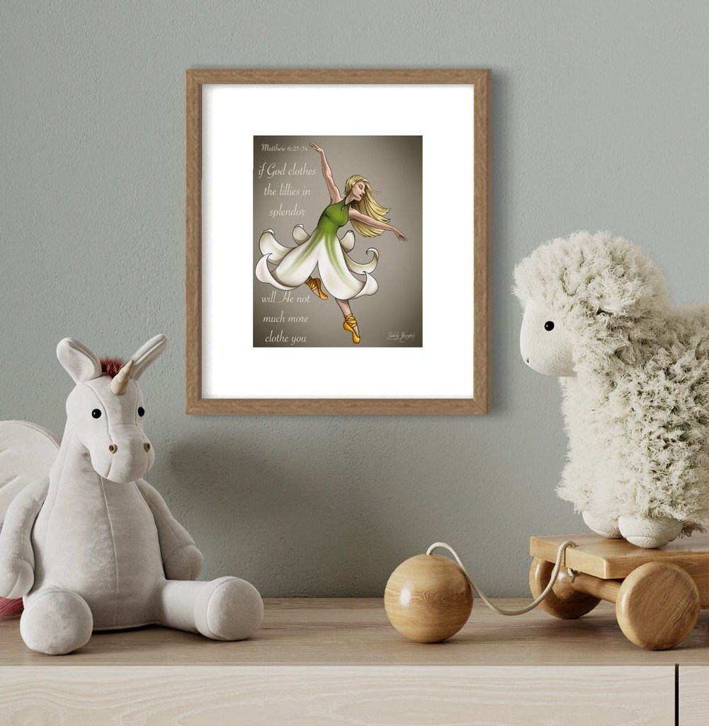 Clothed in Splendor Art Print, Lily Ballerina Poster, Matthew 6:25-34 ...
