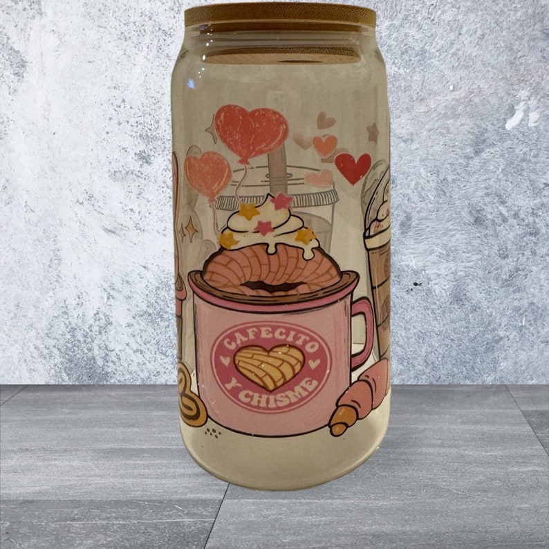 Coffee Themed Libby Glass Cup Valentine Glass Cup With Bamboo Lid ...