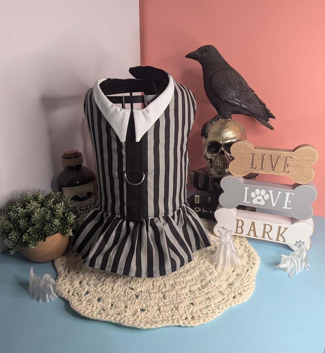 Black Grey Stripe Gothic Dog Harness | Spooky Dark Wednesday Halloween ...