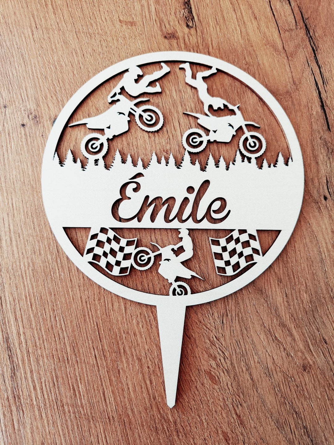 Wooden Cake Topper With Road Motorcycle Theme - Motocross - Off-road ...