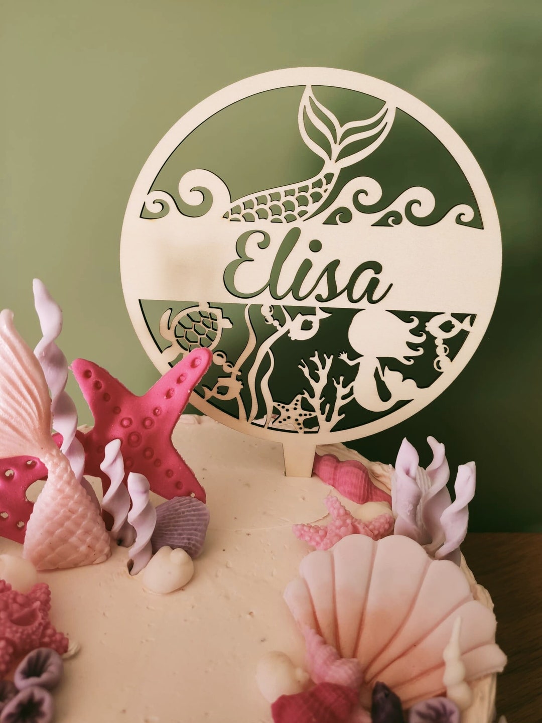 Mermaid Theme Wooden Cake Topper Model N2 Personalized Cake - Etsy