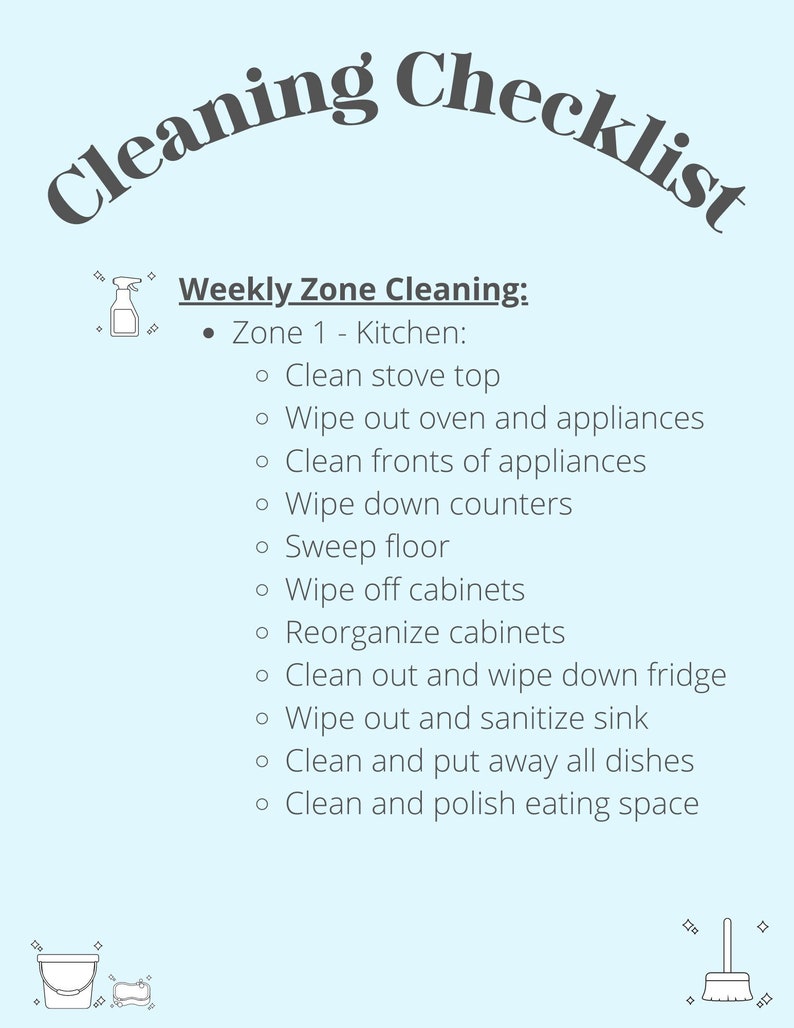 Daily and Weekly Cleaning Zone Checklist - Etsy