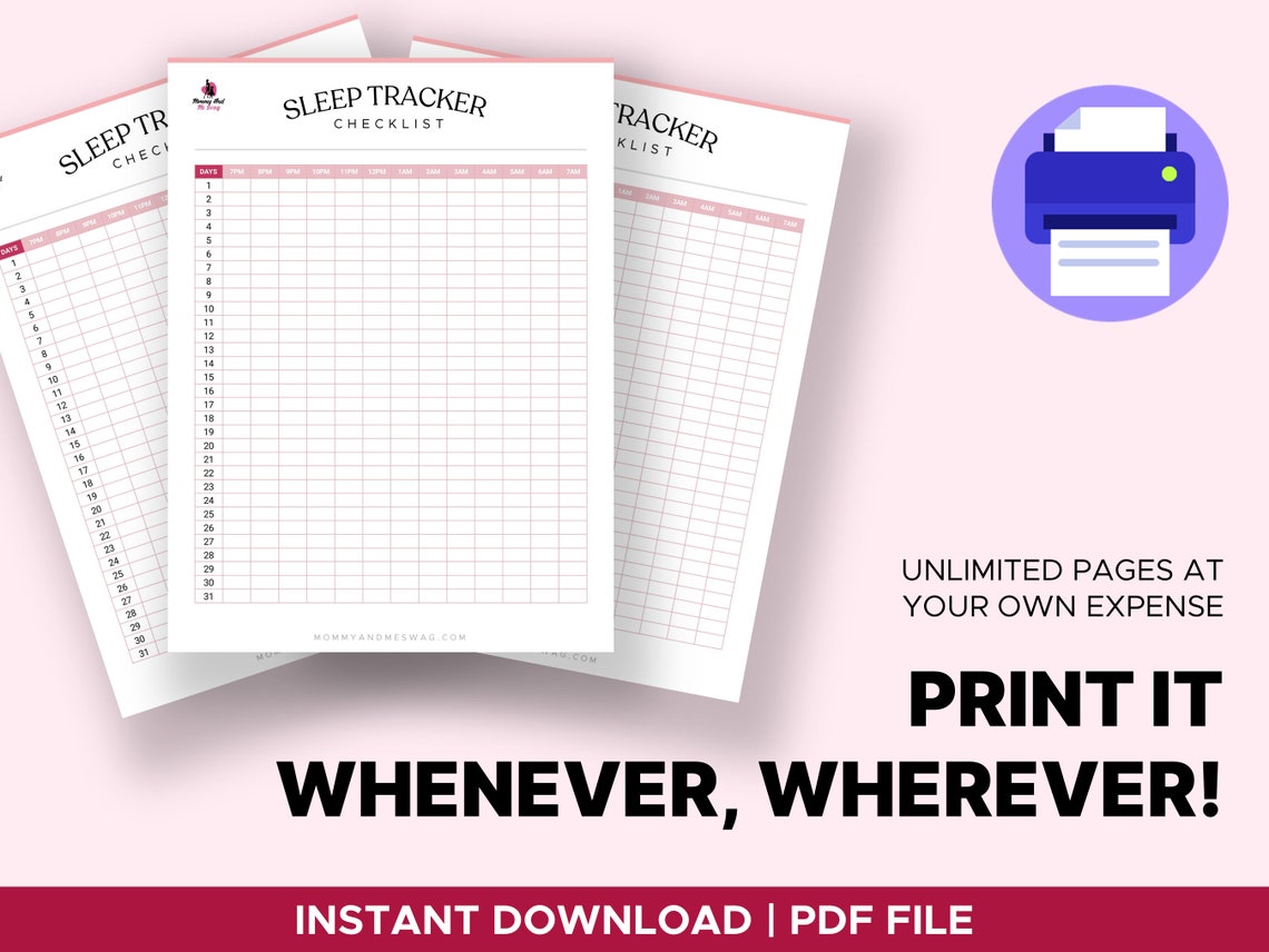 Sleep Tracker Printable, Sleep Log, Sleep Journal, Hours of Sleep Chart ...