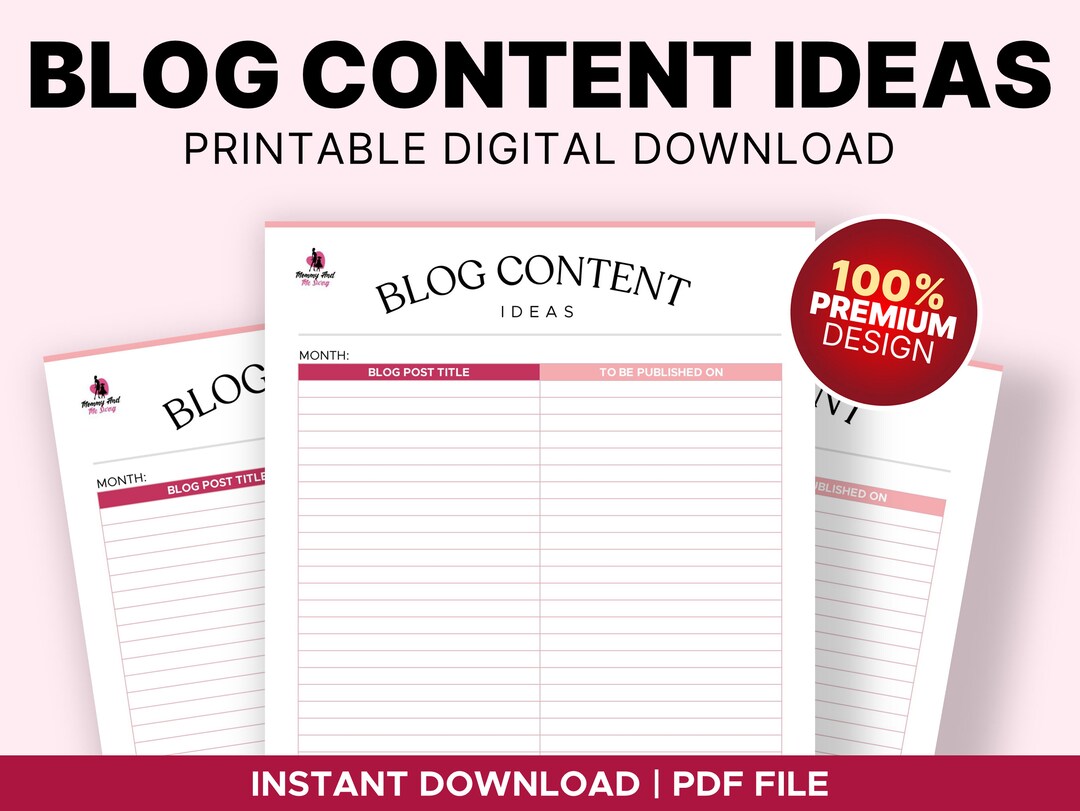 Blog Content Ideas Planner, Blogger Content Planner Printable, Blog ...