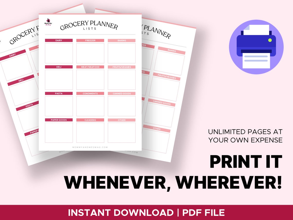 Grocery Planner Printable, Grocery List, Grocery Checklist, Grocery ...