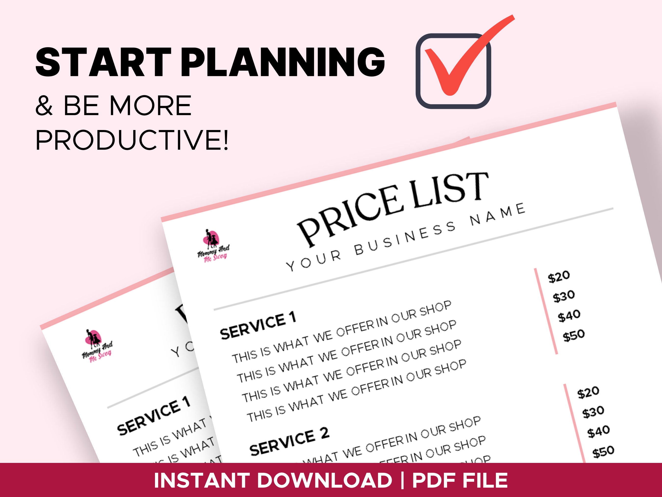 Small Business Price List Template, Price Sheet Printable, Pricing ...