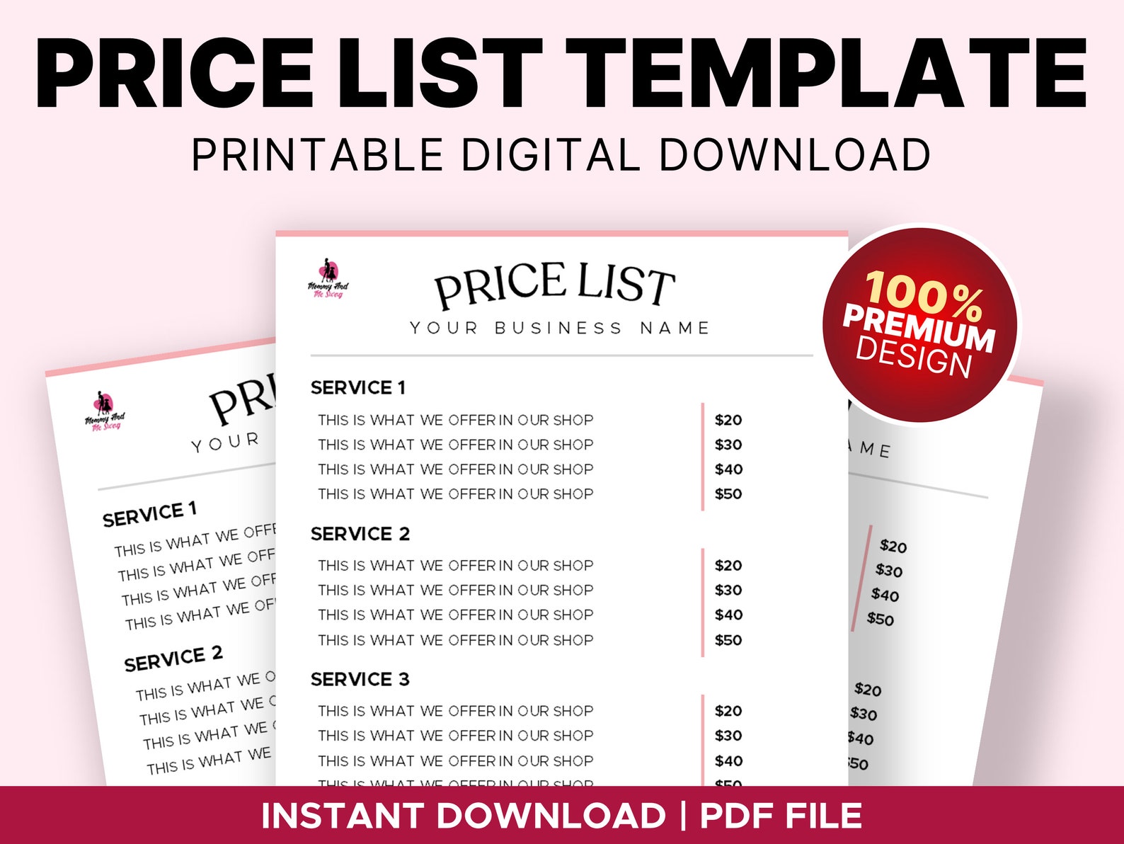 Small Business Price List Template, Price Sheet Printable, Pricing ...