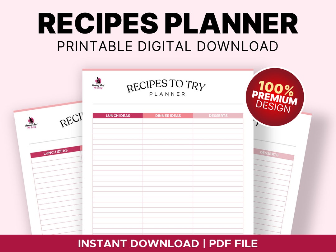 Recipes Planner Printable, Recipe Pages, Meal Planner, Recipe Sheet ...