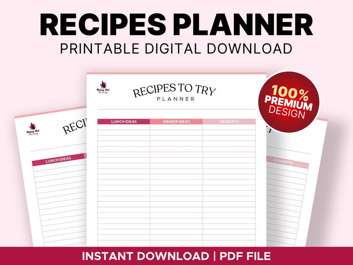 Recipes Planner Printable, Recipe Pages, Meal Planner, Recipe Sheet ...