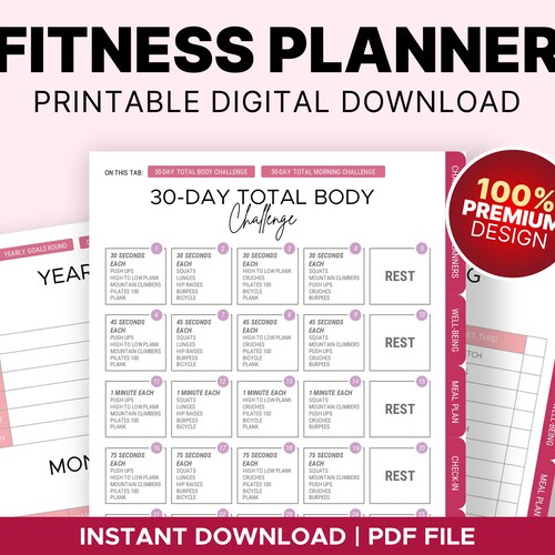 Fitness Planner Printable 30 Days Challenge Fitness Tracker - Etsy
