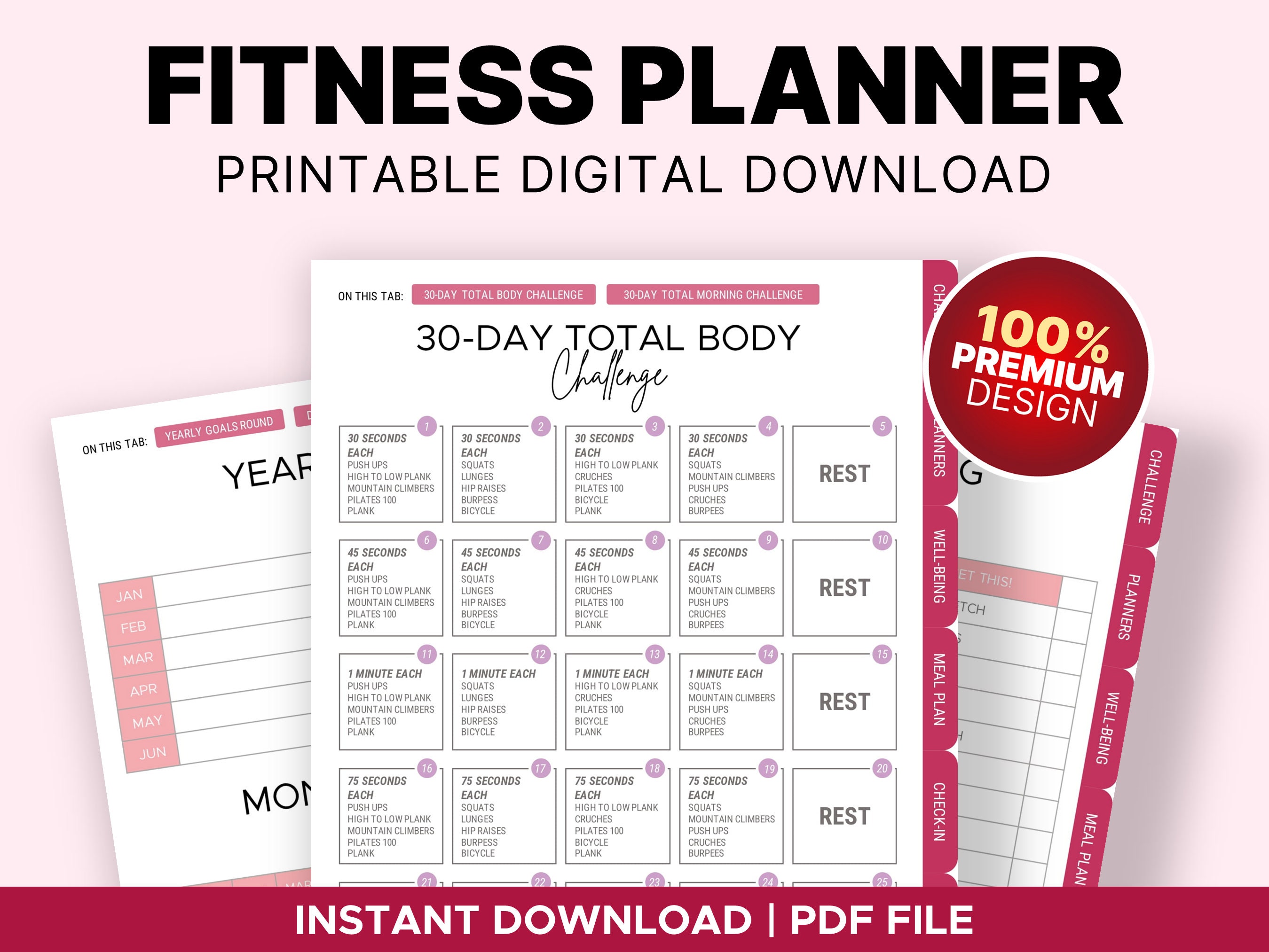 Fitness Planner Printable, 30 Days Challenge, Fitness Tracker, Workout ...