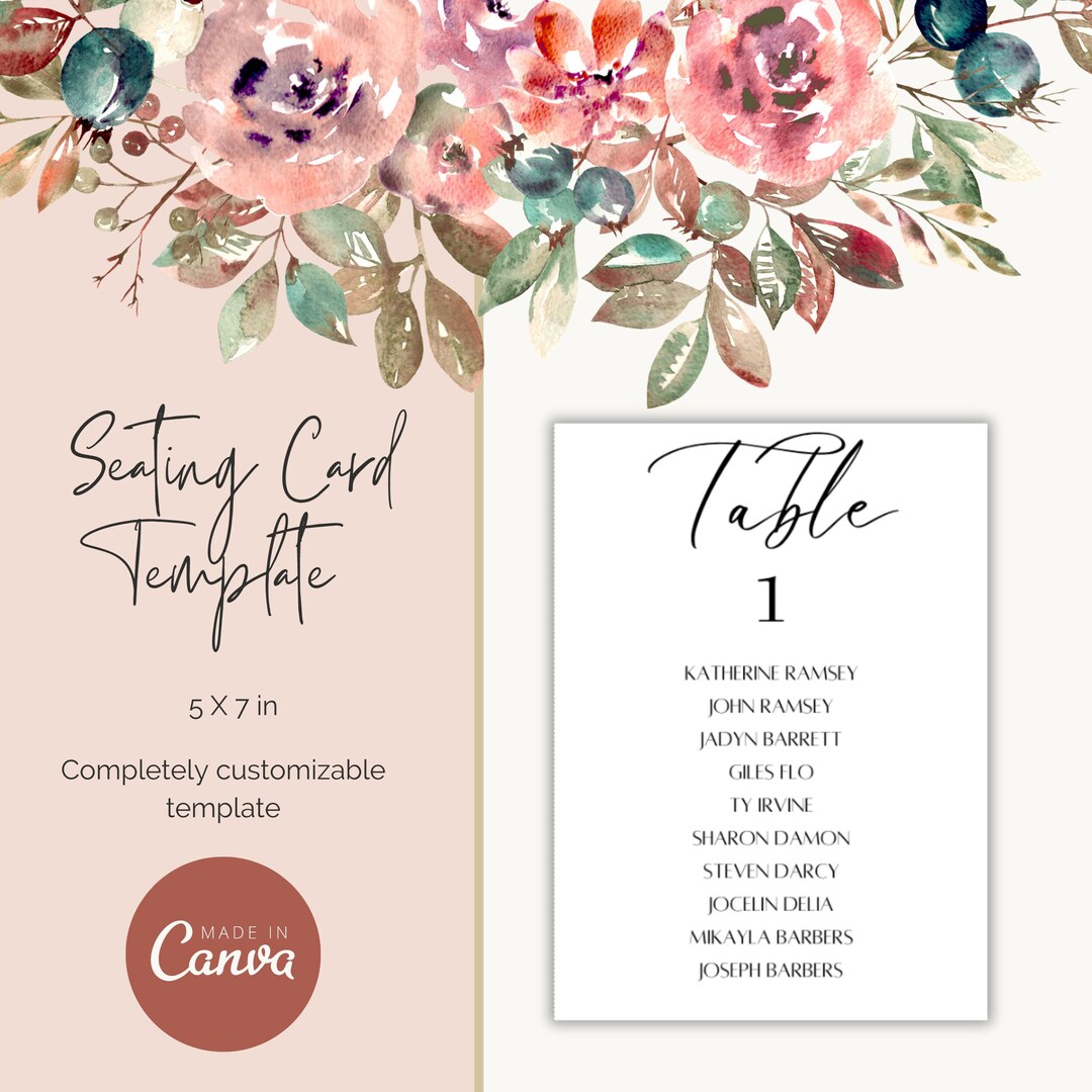 Seating Chart Cards Template | Table Seating Chart | Table Name Cards ...
