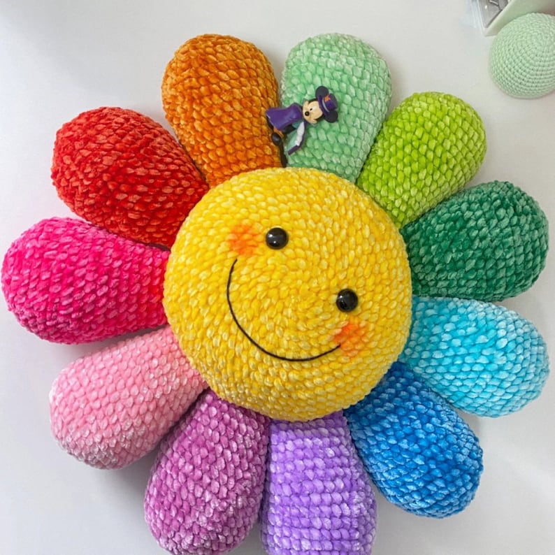 Crochet Pattern Cute Smilling Flower Pillow Crochet Plush Toy Amigurumi ...