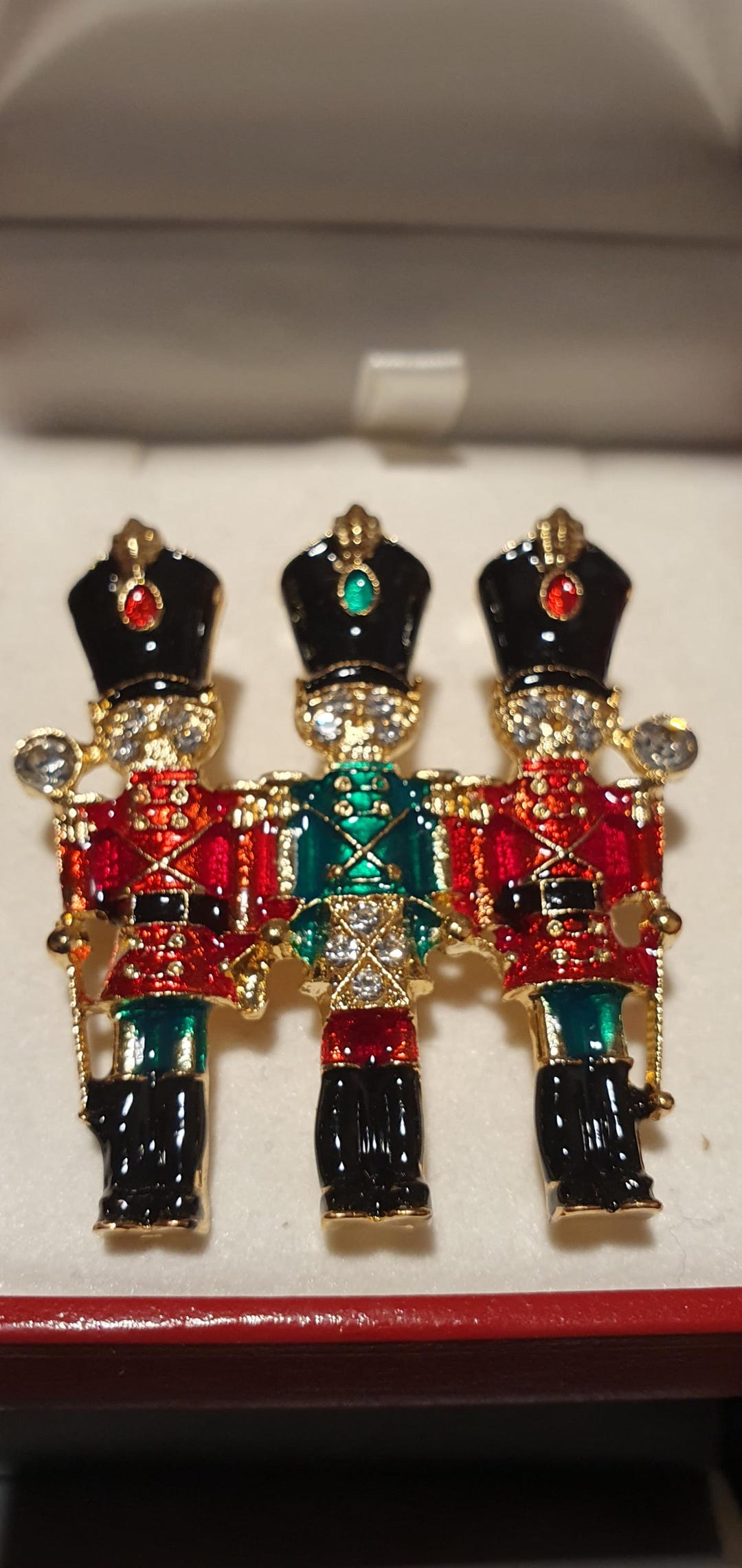 Elegant Triple Nutcracker Brooch – Red & Green Enamel Holiday Pin ...