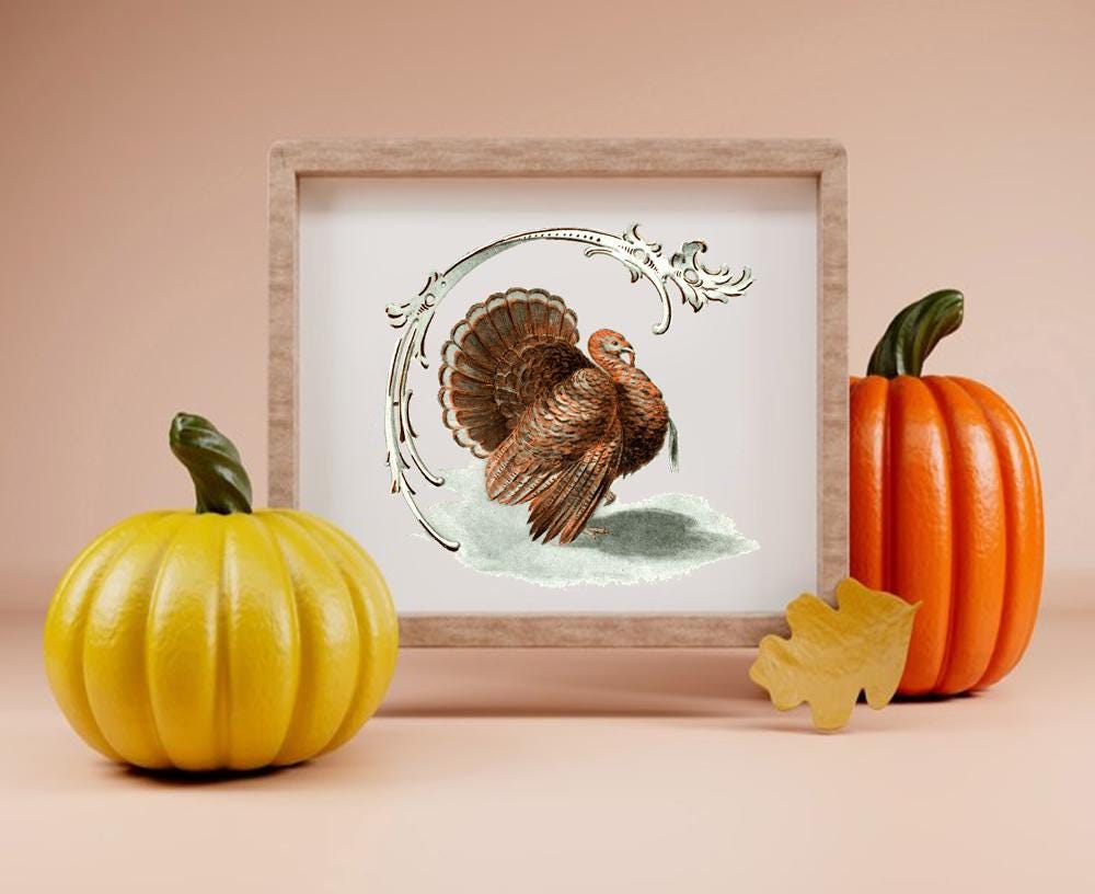 Restored Vintage Illustration Thanksgiving Printable Wall Art Diy White ...