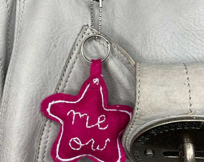 Handmade Pink Felt Star Keychain With Hand Stitched Kitten - Etsy