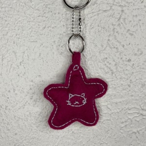 Handmade Pink Felt Star Keychain With Hand Stitched Kitten - Etsy
