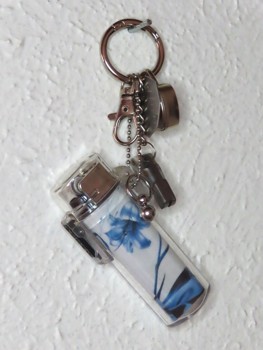 Blue Flower Lighter Case Vintage Rabies Tag Piercing Charm Mini Pocket ...