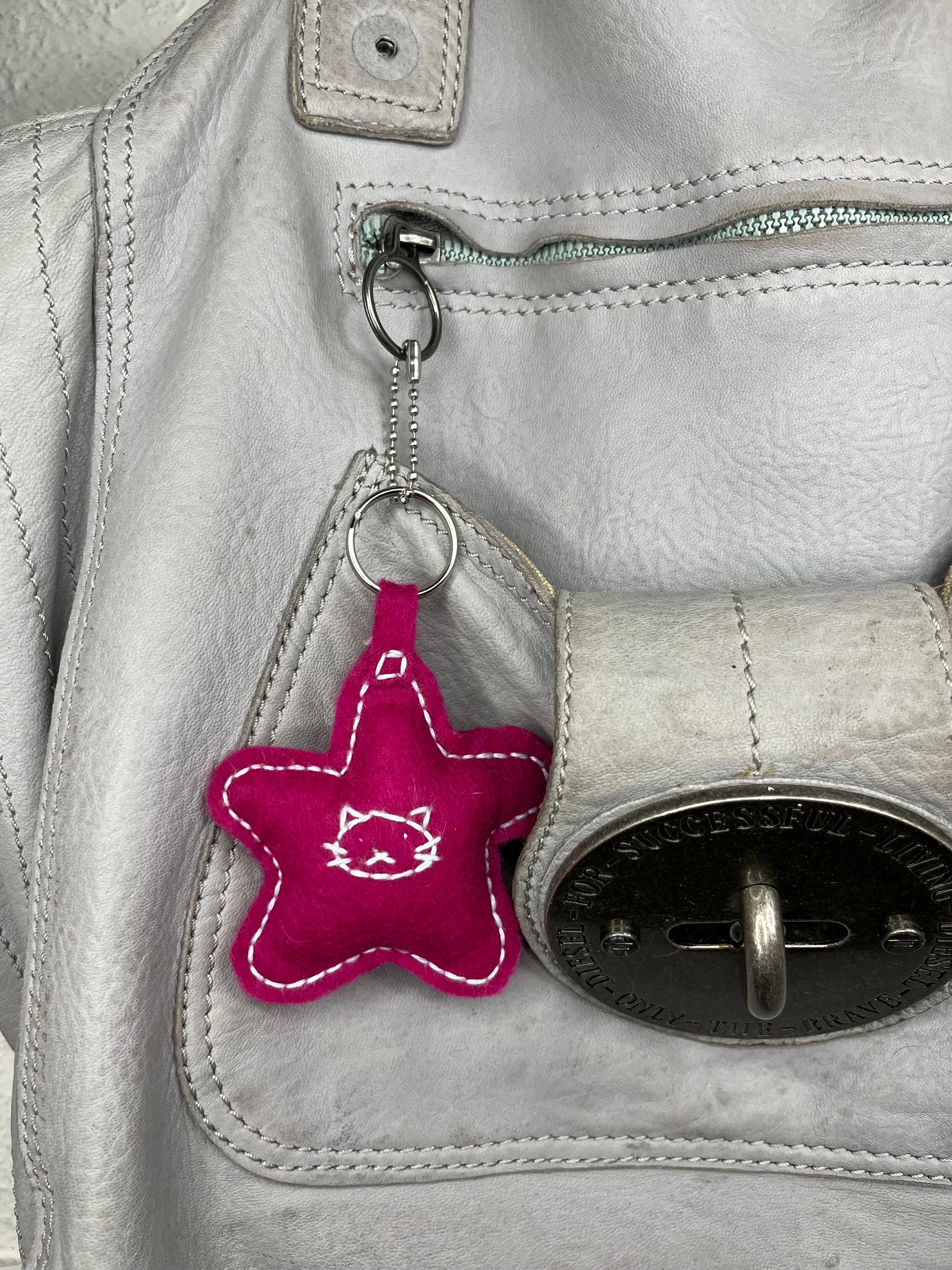 Handmade Pink Felt Star Keychain With Hand Stitched Kitten - Etsy