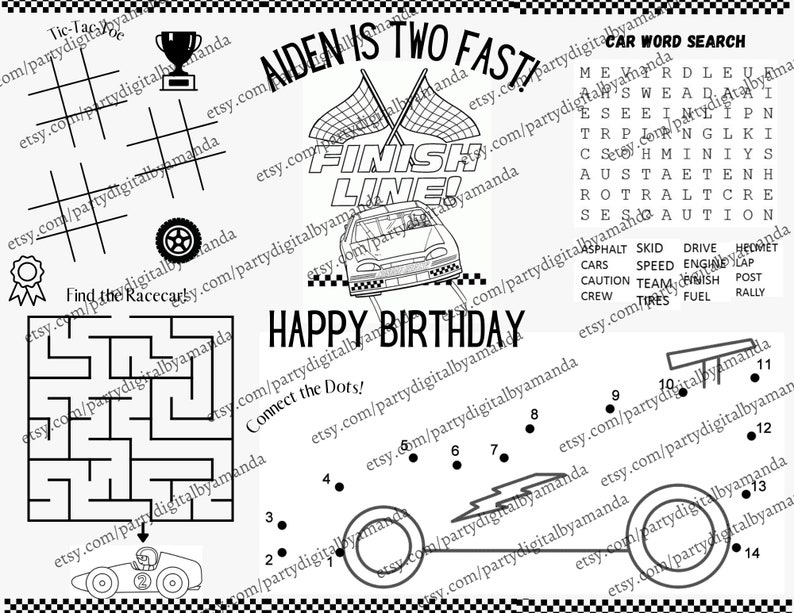 INSTANT DIGITAL DOWNLOAD Printable Racecar Two Fast Coloring - Etsy