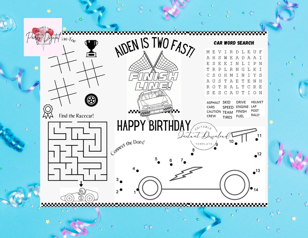 INSTANT DIGITAL DOWNLOAD Printable Racecar Two Fast Coloring - Etsy