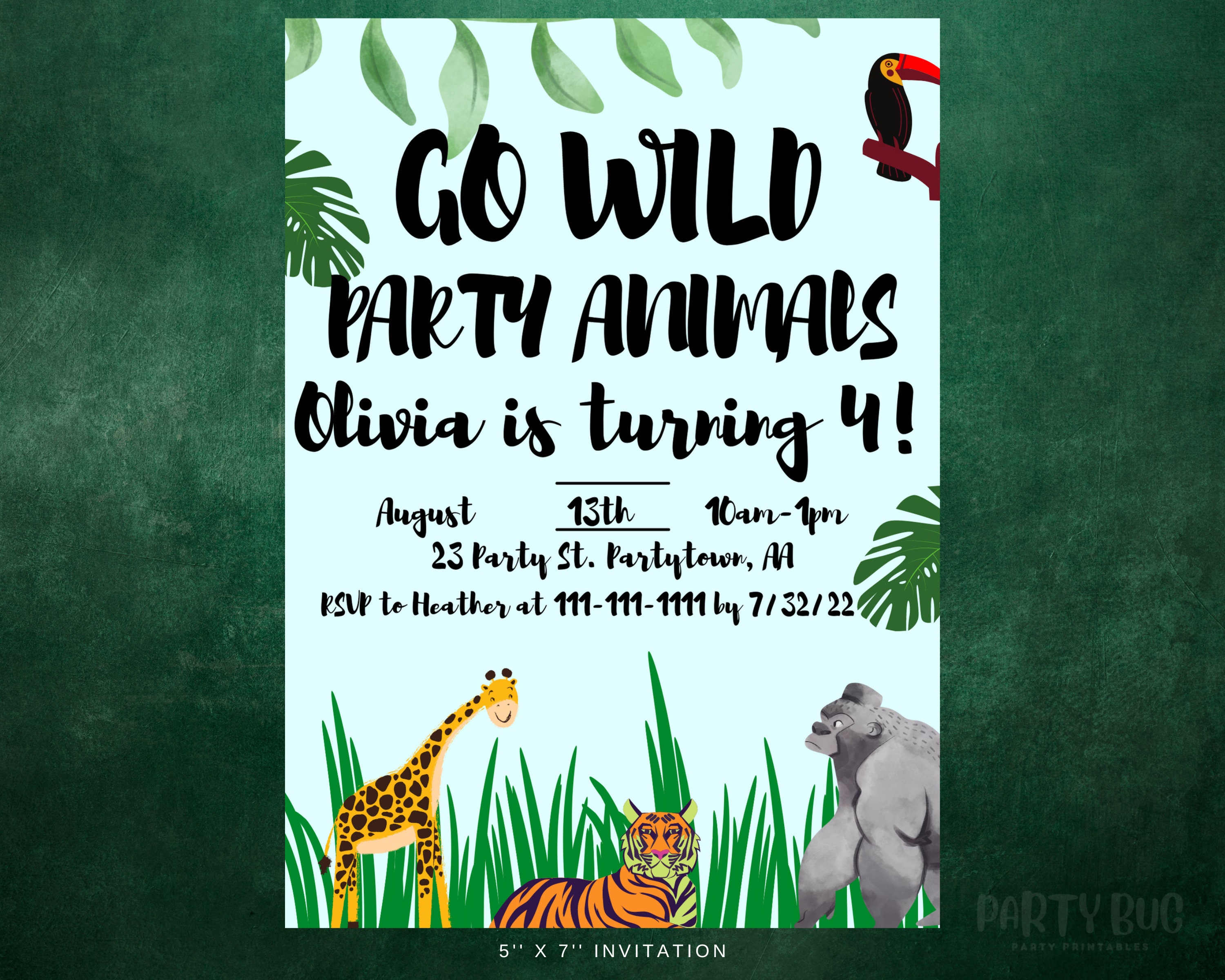 Editable Party Animals Birthday Invitation, Wild One Animals Invitation ...