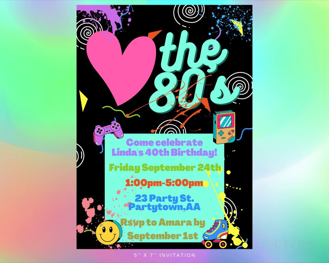 80s Themed Invitations, 80s Birthday Party Invitation Template, 80s ...