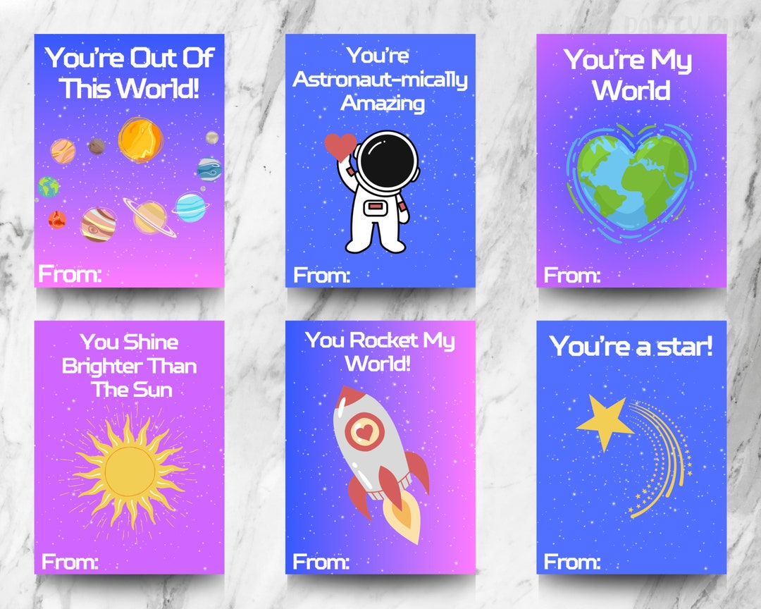 Outer Space Valentine Cards, School Valentine Tags, Space Valentine ...