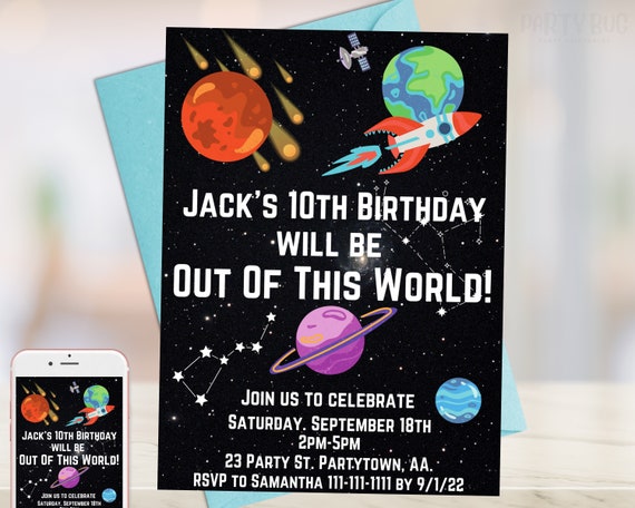 Invitación espacial Invitación de cumpleaños espacial - Etsy México