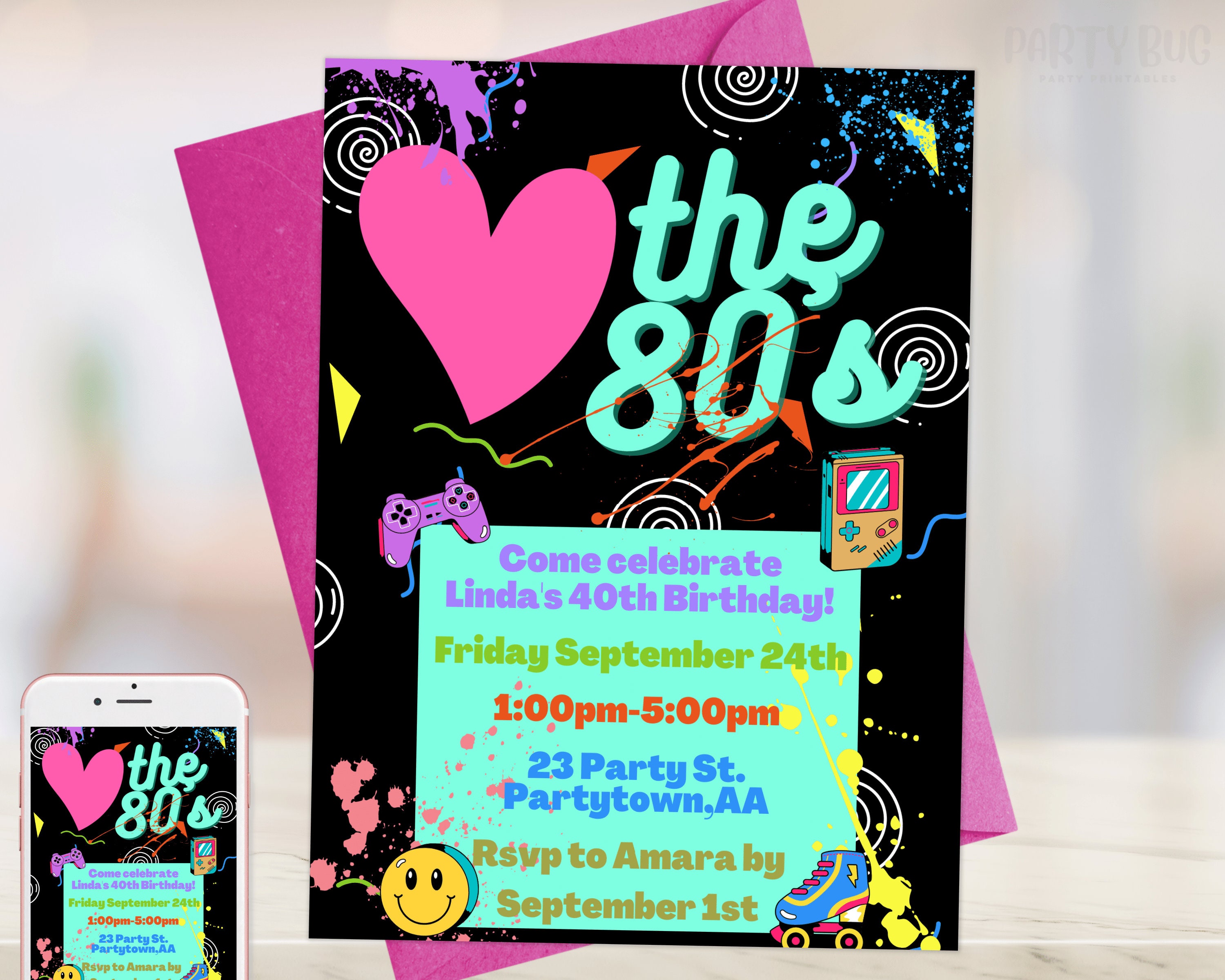 80s Themed Invitations, 80s Birthday Party Invitation Template, 80s ...