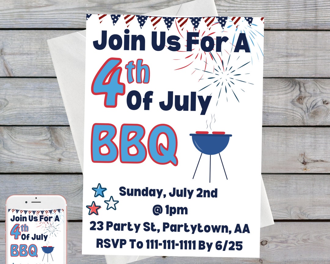Editable 4th of July BBQ Invitation, Independence Day BBQ, Barbecue ...