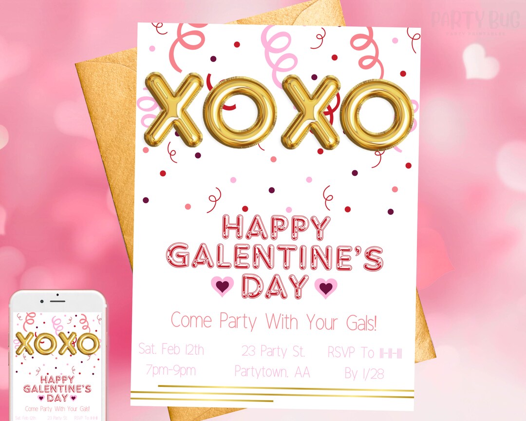 Editable Xoxo Galantine's Day Party Invitation, Printable Balloon ...