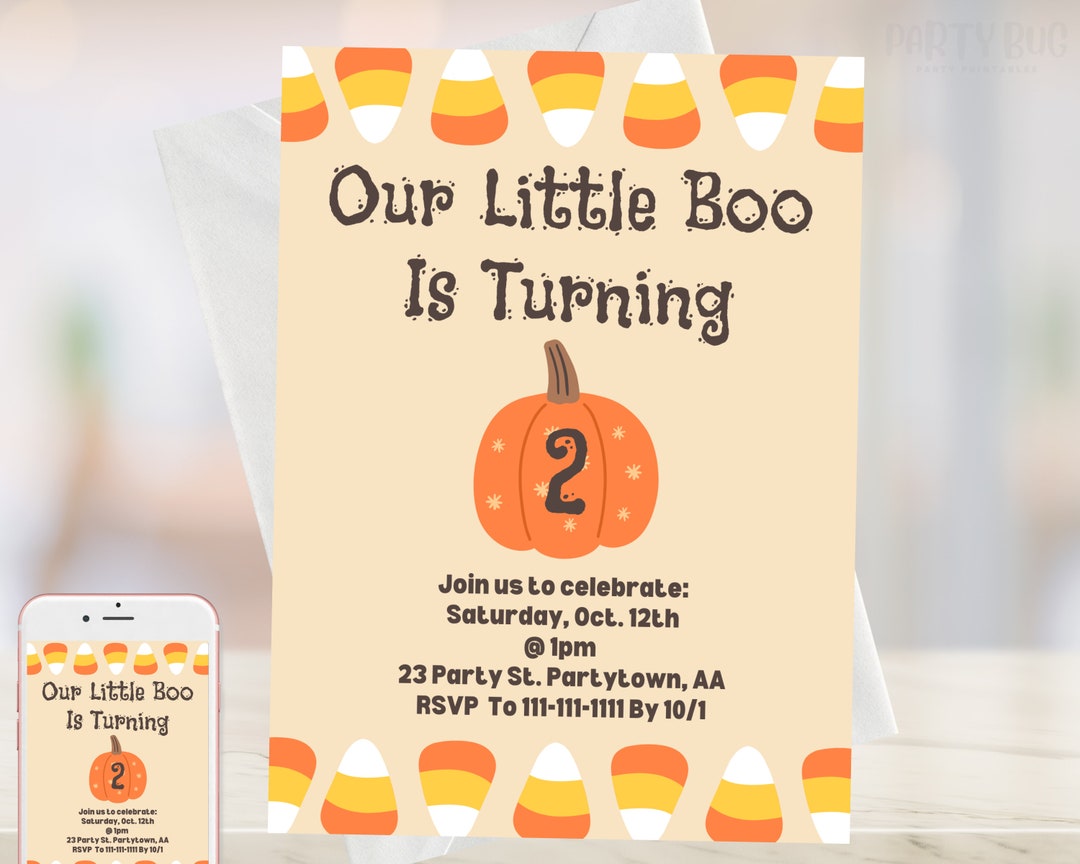 Editable Candy Corn Birthday Invite, 2nd Birthday Halloween Invite, Our ...