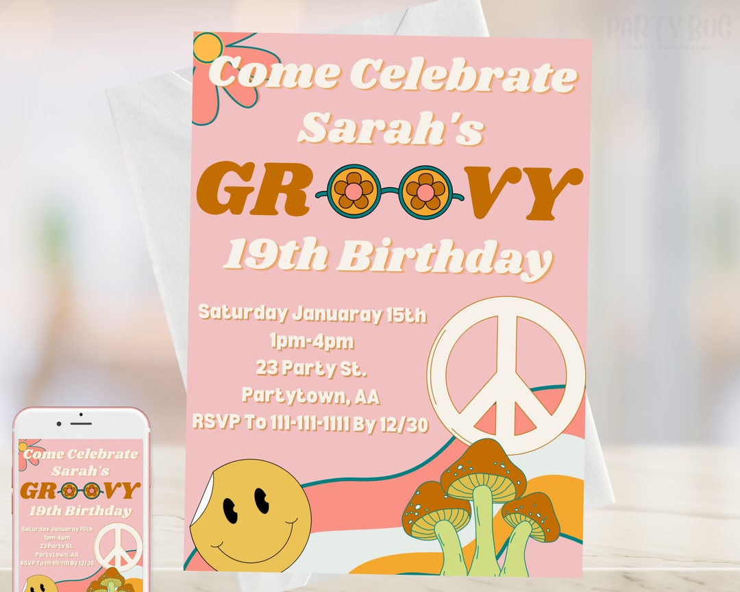 Editable 70's Themed Birthday Party Invitation, Retro Birthday Party ...