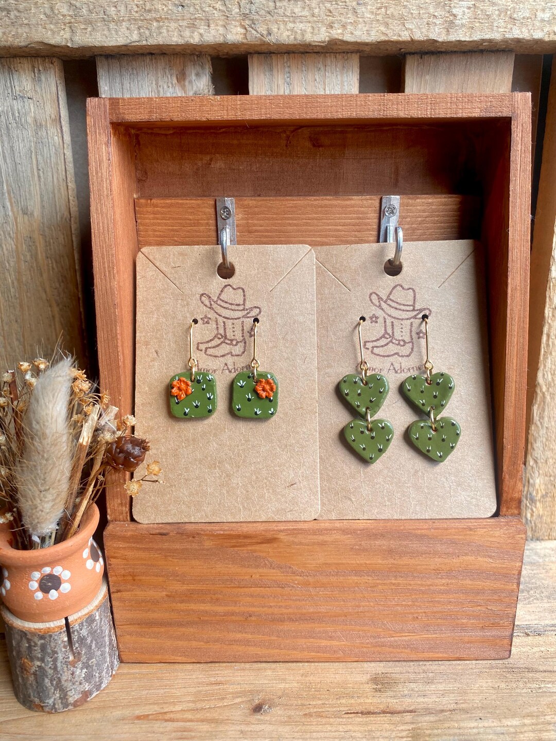 Mexican Cactus Earrings: Nopal Heart, Halloween Plant Dangles - Etsy