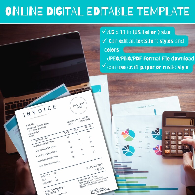 Invoice template editable printable order form invoice digital invoice ...