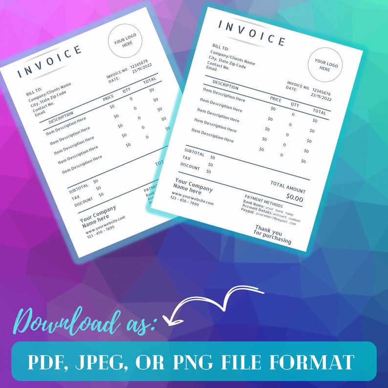 Invoice template editable printable order form invoice digital invoice ...