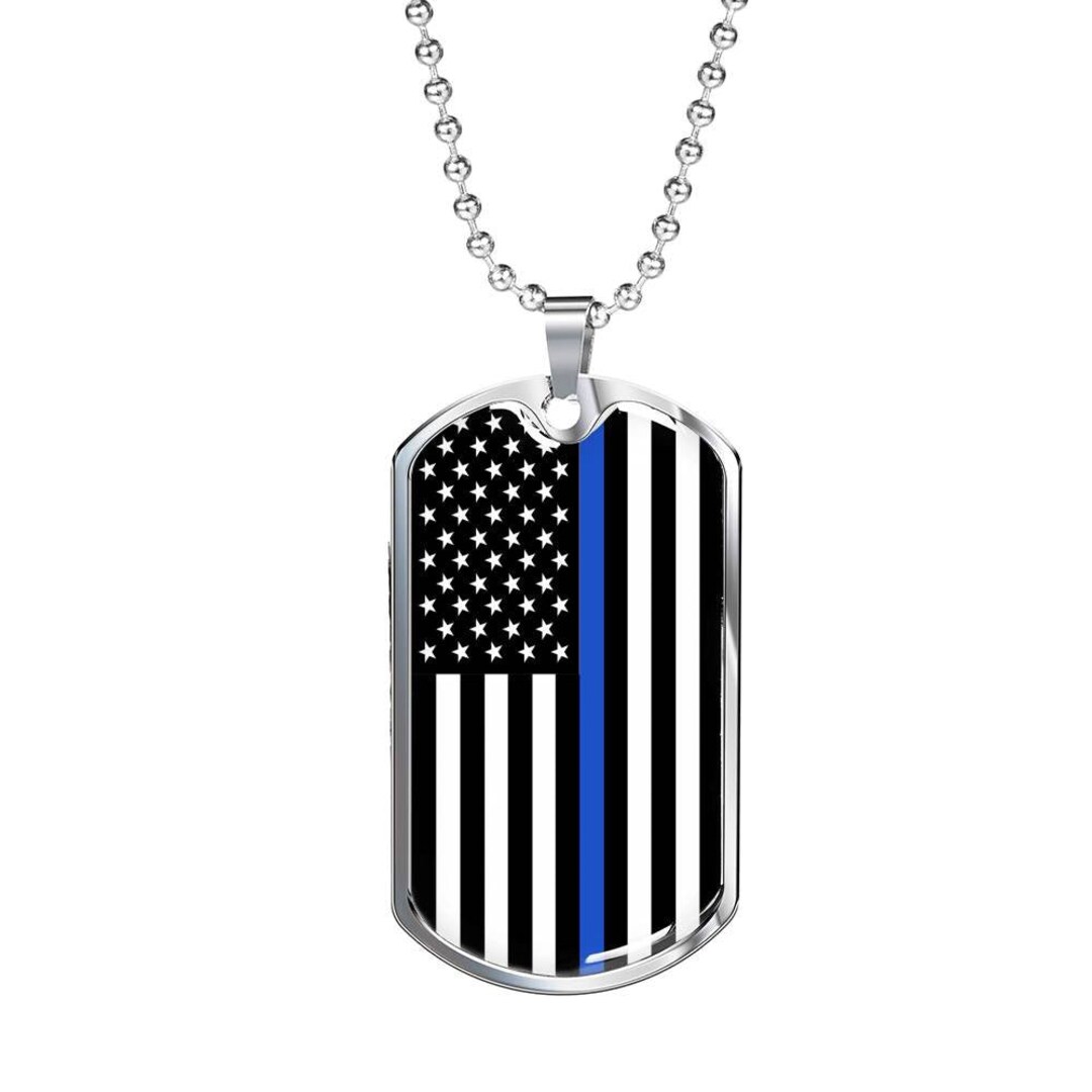 Blue Line Flag Necklace Blue Line Dog Tag Stainless Steel or - Etsy