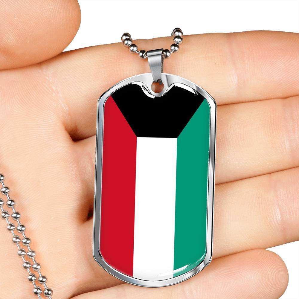 Kuwait Flag Necklace Kuwait Flag Stainless Steel or 18k Gold Dog Tag 24 ...