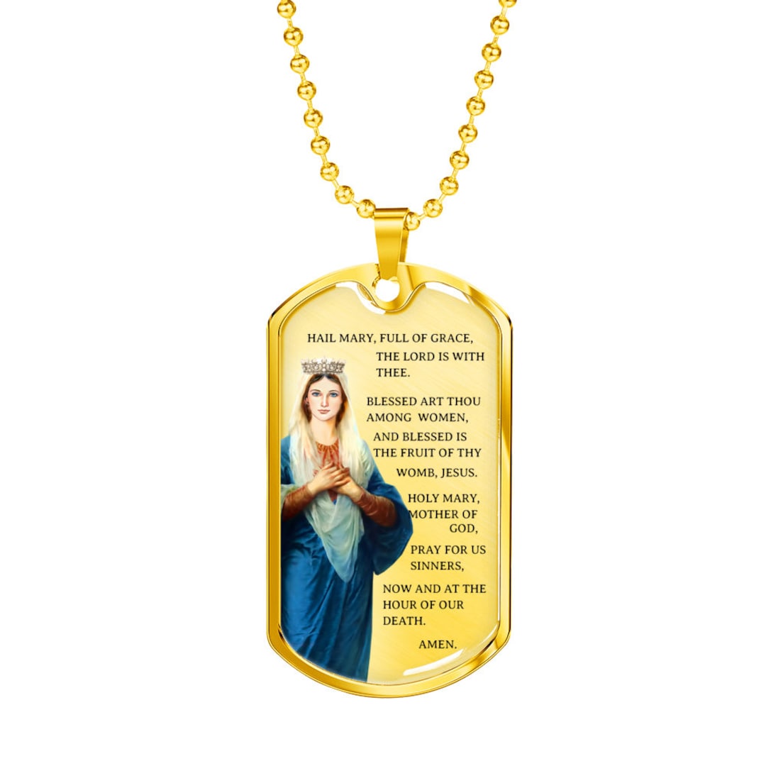 Hail Mary Catholic Prayer Necklace Stainless Steel or 18k Gold Dog Tag ...