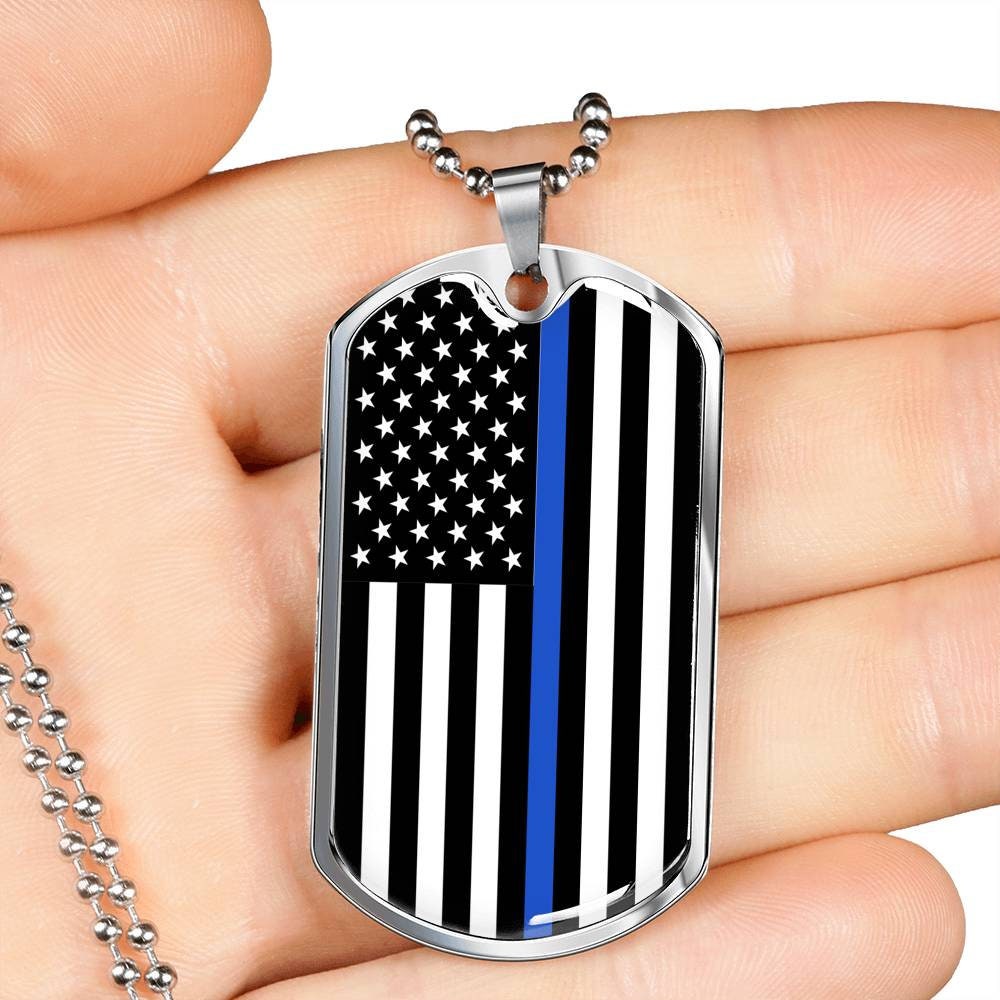 Blue Line Flag Necklace Blue Line Dog Tag Stainless Steel or - Etsy