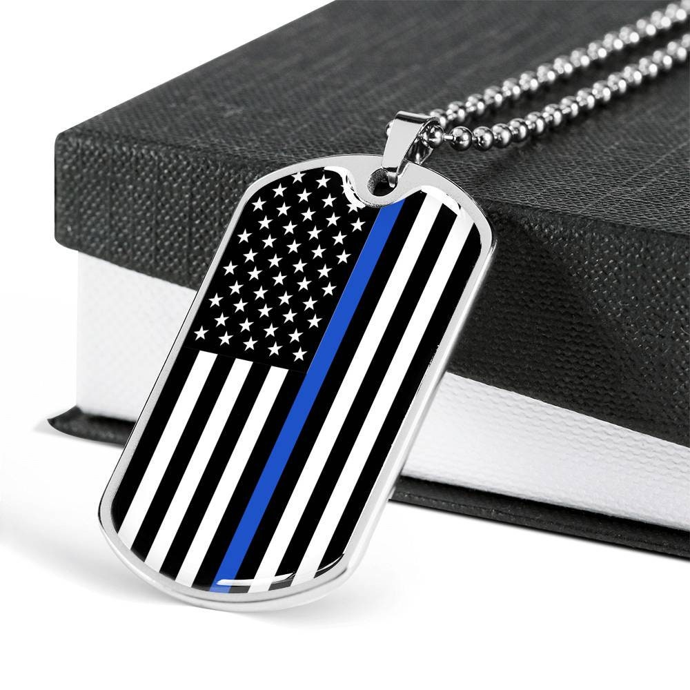 Blue Line Flag Necklace Blue Line Dog Tag Stainless Steel or - Etsy