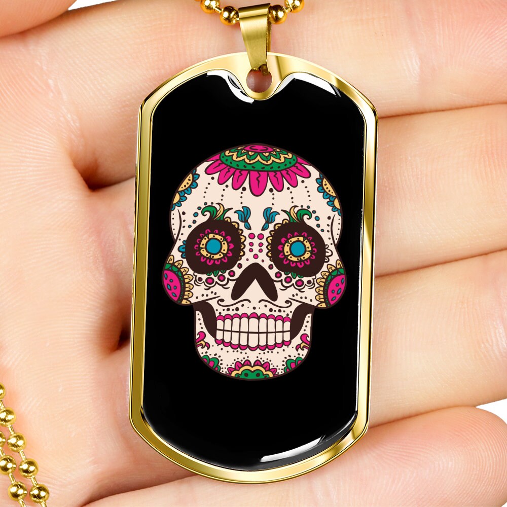 Calavera Mexican Smiling Sugar Skull Necklace Stainless Steel or 18k ...