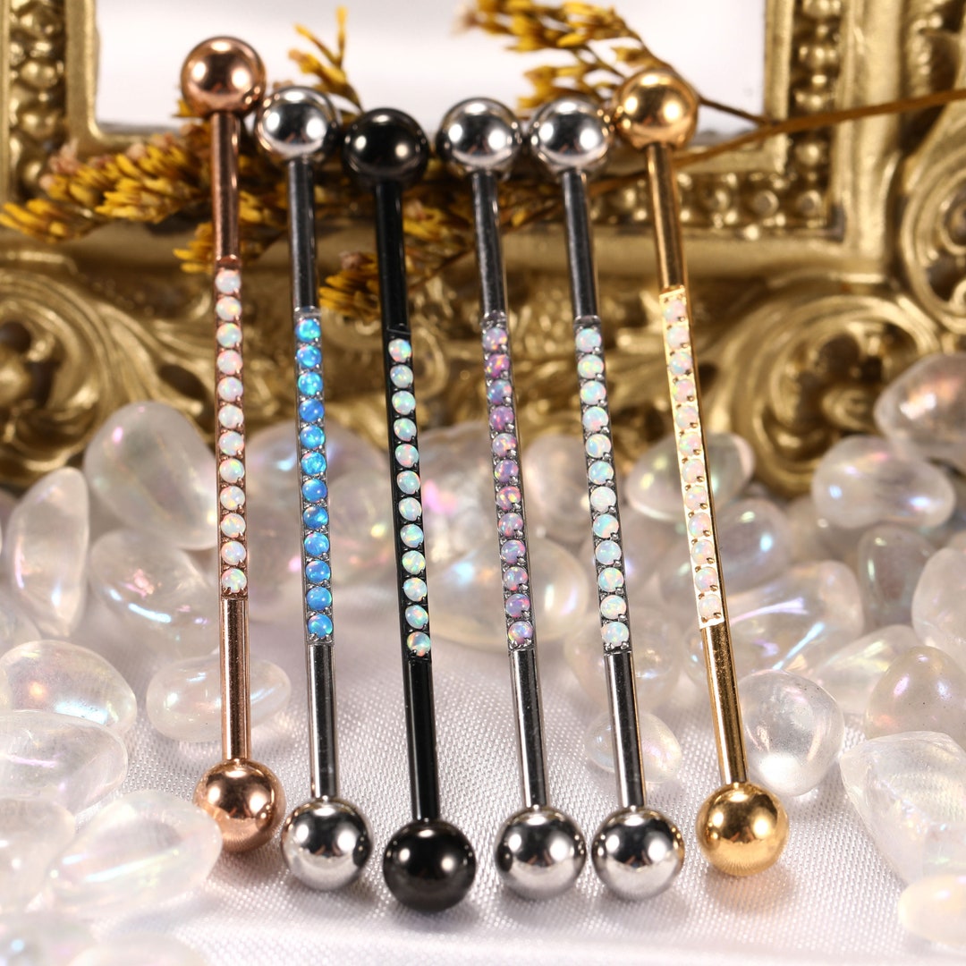 316L Surgical Steel Opal Industrial Rod Industrial Piercing Jewelry 14g ...